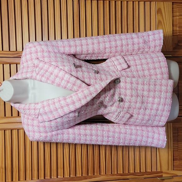 Zara | Jackets & Coats | Zara Double Breasted Pink Tweed Blazer ...